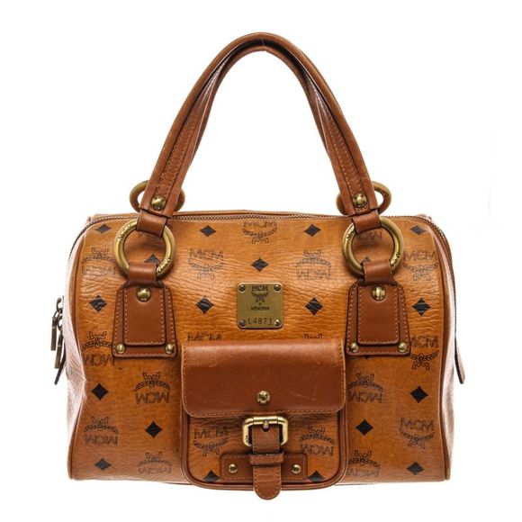 MCM | Bags | Mcm Cognac Leather Visetos Small Boston Bag | Poshmark
